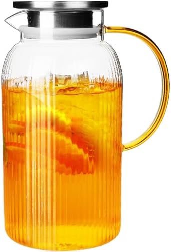 Amazon.com: Baalaka Glass Pitcher with Lid Stripe Designed, 61oz/ 1.8L ...