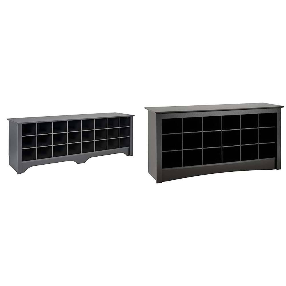 Prepac 24 Pair Shoe Storage Cubby Bench, Black & Shoe Storage Cubbie ...