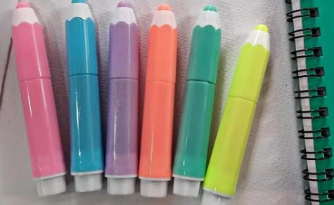 OMANK®Quirky Fluorescent Pencil Stick Shape Highlighters | Set Of 6 ...