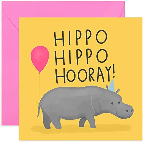 Old English Co. Hippo Hooray Birthday Card for Him or Her - Funny ...