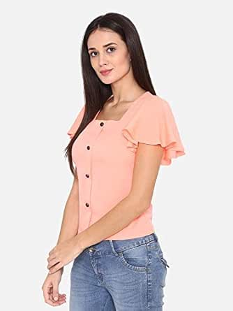 Denimes Women Peach Color top Crepe Square Neck Half Sleeve Fancy top ...