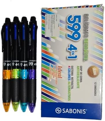 Bolígrafo Pluma Retractil 4 Colores Sabonis FB599 con Grip Caja con 12 ...