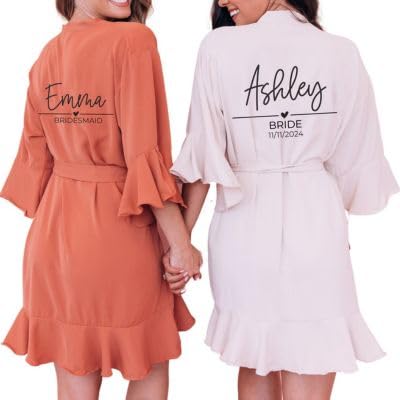 Amazon.com: Bridesmaid Robe with Names, Dates, Personalized Ruffle Robe ...
