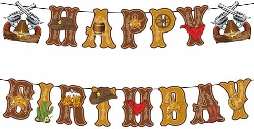 Amazon.com: Cowboy Happy Birthday Banner, Black Glitter Western Theme ...