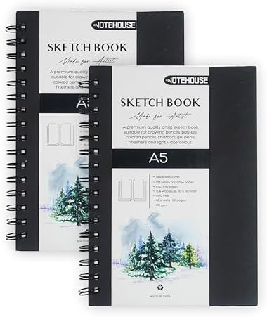 NOTEHOUSE A5 Sketchbook 170 GSM, 80 Pages Spiral-Bound Drawing Notebook ...