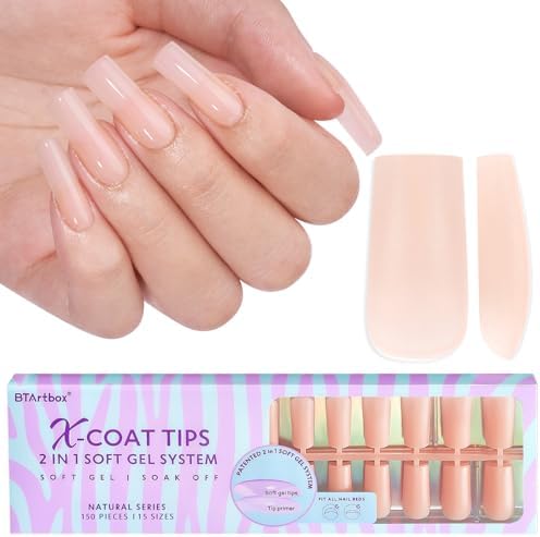 Amazon.com: BTArtbox Long Square Gel Nail Tips - Pre Colored Soft Gel ...
