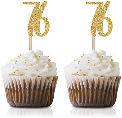 Amazon.com: Gold Happy 76th Birthday Cupcake Topper, 24-Pack Number 76 ...