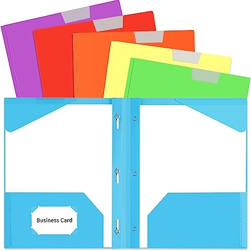 Amazon.com : Sooez 6 Pack Plastic Folders with Pockets and Prongs, 3 ...