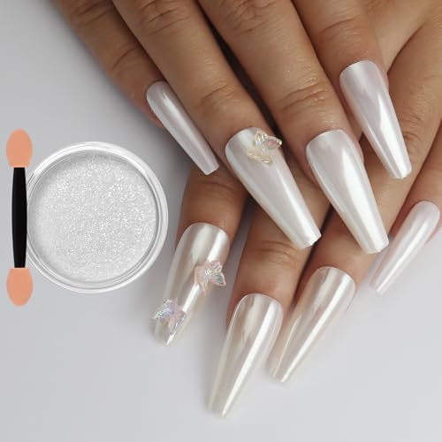 Amazon.com: Allstarry Pearl Chrome Nail Powder, Iridescent Aurora White ...