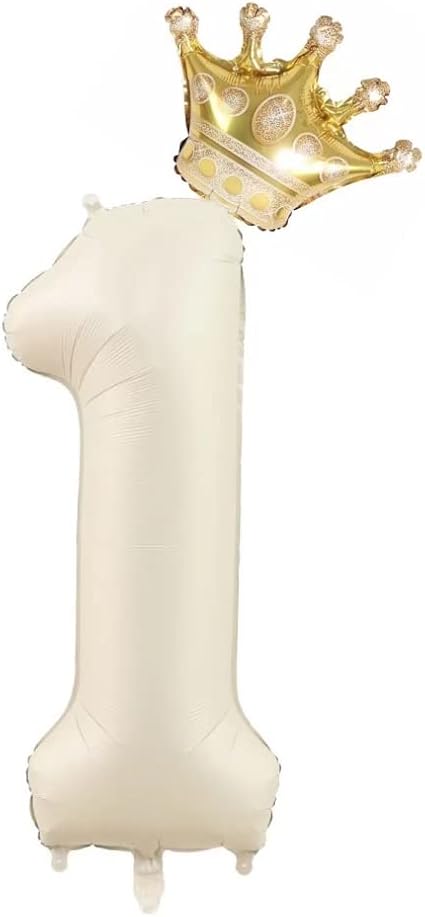 Amazon.com: 40-Inch Cream White Number 1 Crown Balloons Set, Number 1 ...