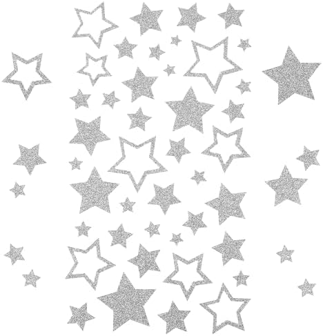 Amazon.com: 6 Sheet Silver Star Stickers Self-Adhesive Glitter Foil ...
