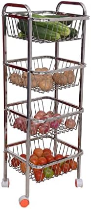ZINBELL Four Layer Kitchen Trolly Multipurpose Stainless Steel Portable ...