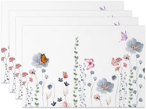 Amazon.com: Butterfly Wildflower Placemats Set of 6, 12x18 Inch Floral ...
