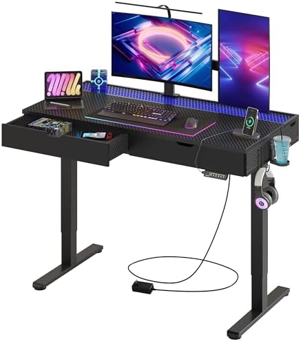 Amazon.com: Bestier LED Electric Standing Gaming Desk with Double ...