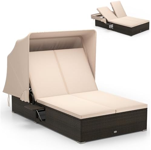 Tangkula Patio Rattan Daybed, Patiojoy Wicker Daybed Lounger w ...