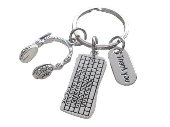 Amazon.com: Computer Keyboard Charm Keychain with Headset & Thank You ...