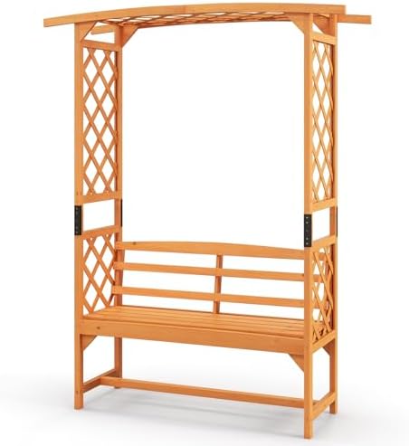 Amazon.com: Giantex Garden Arch Trellis with Bench - 63''W x 79''H ...