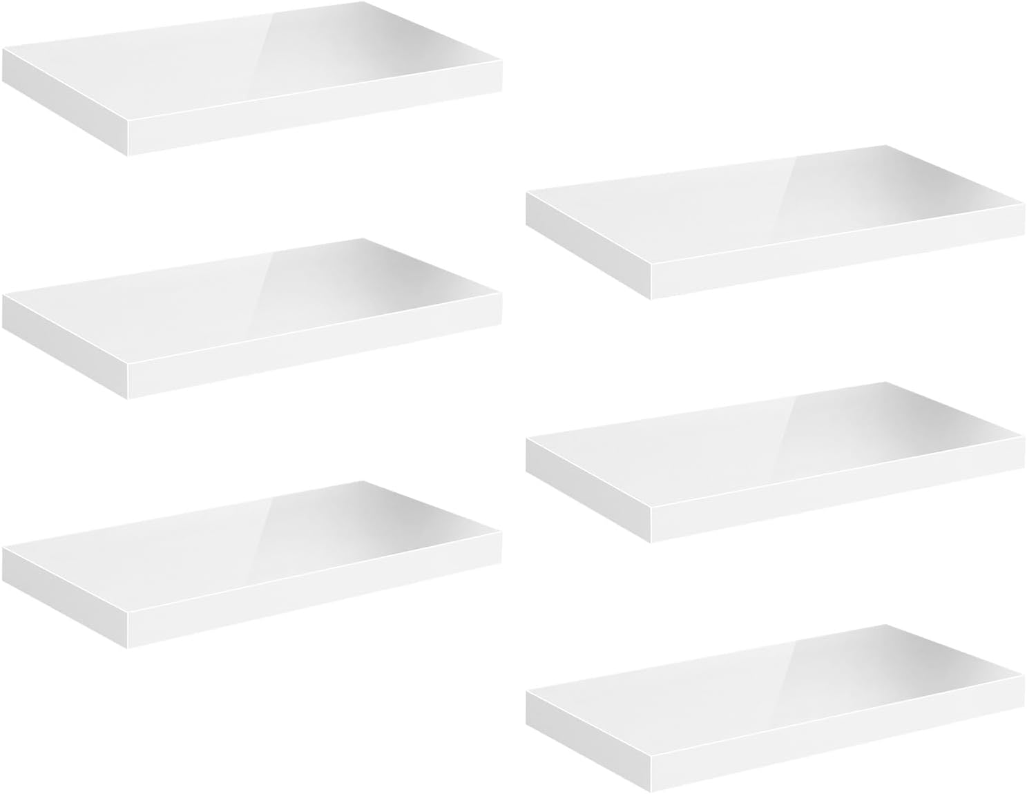 eSituro Wall Shelf, Set of 6, White Gloss Wall Shelf, Floating Shelf ...