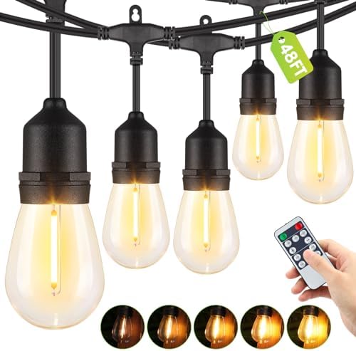 Larkvue 96FT(2 * 48FT) Outdoor String Lights with Remote, Dimmable ...