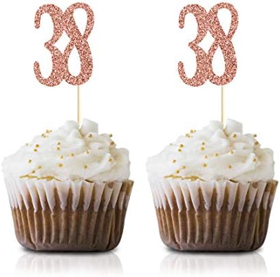 Amazon.com: Rose Gold 38th Birthday Cupcake Topper, 24-Pack Number 38 ...