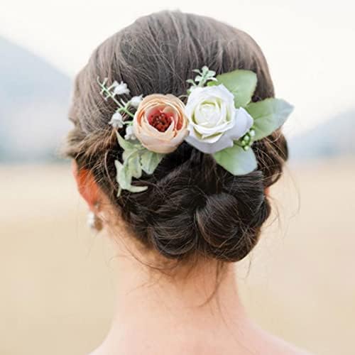 Amazon.com : Fangsen Boho Wedding Pink Rose Freesia Floral Comb With ...