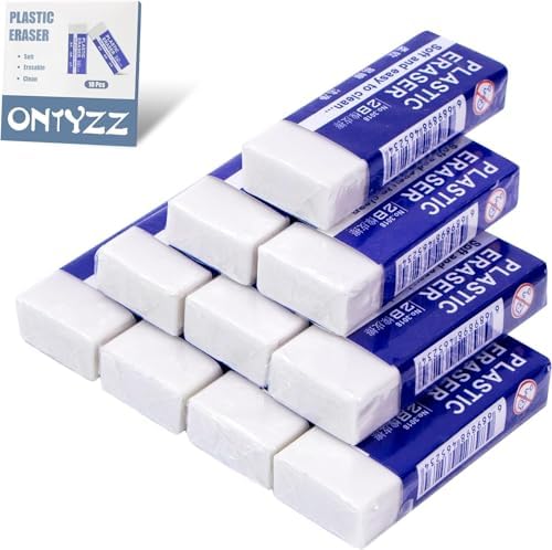 Soodyoow 10 Pcs White Rubber Rectangular Erasers, Soft 2B, PVC ...