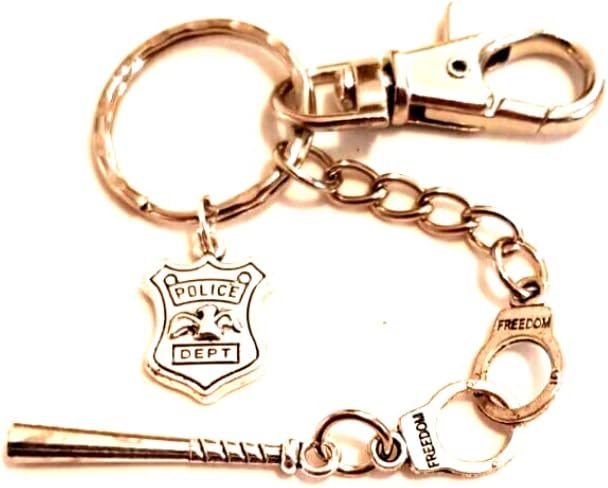 Police Department Truncheon and Cuffs, Handcuffs and Baton Keyring ...