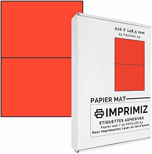 50 Fluorescent Red Sticky Labels (148.5 x 210 mm) - 2 Labels Per Sheet ...