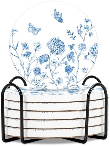 Amazon.com: JarThenaAMCS 6Pcs Blue Floral Spring Coaster with Holder ...