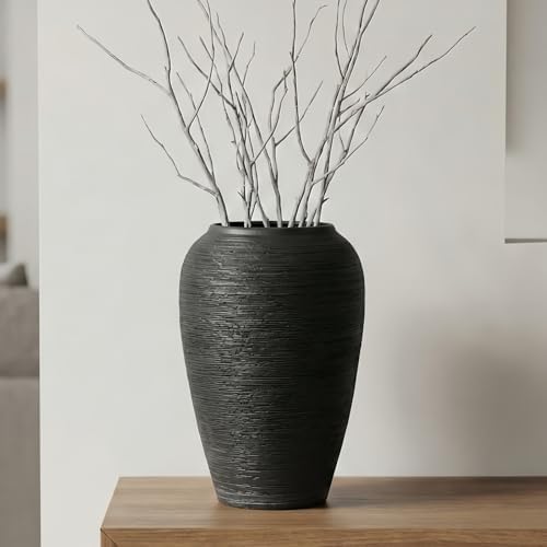 Amazon.com: Black Rustic Ceramic Vase Vintage Large Vases, 10.2 Inch ...