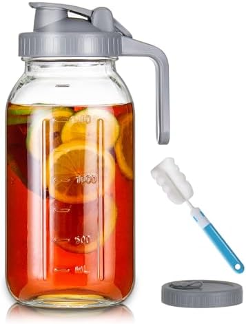 Amazon.com: YEBODA 64oz Glass Pitcher with Lid, 2 Quart Mason Jar ...