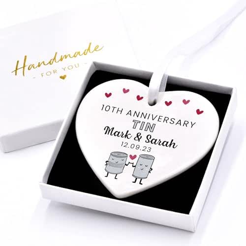 Beecreative Personalised 10th Tin Anniversary Gifts For Husband, Wife ...