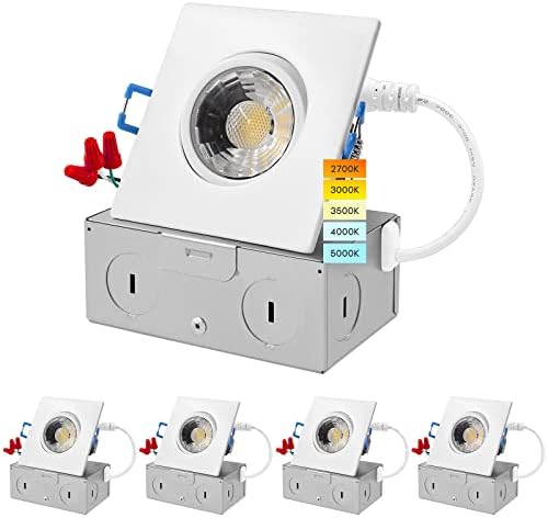 LUXRITE 3 Inch Square Gimbal Recessed LED Lights with Junction Box, 8W ...