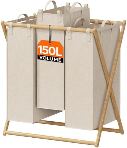 Amazon.com: Lifewit 150L Large Laundry Hamper 3 Section, Collapsible ...