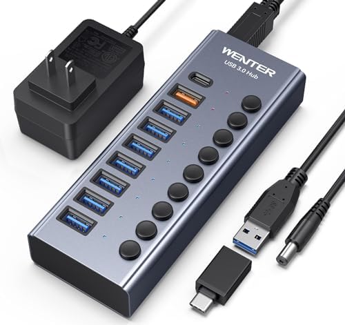 Amazon.com: Powered USB Hub 3.0, 5Gbps Data Transfer 7 Ports and 12W ...
