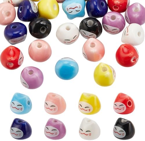 Amazon.co.jp: OLYCRAFT 32個8色 セラミックビーズ ラッキーキャットビーズ 招き猫ビーズ 陶器ビーズ アクセサリー材料 ハンドメイド 手作り素材 ブレスレット ...