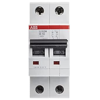 ABB S202M-B10 Miniature Circuit Breaker, 2 Pole, Type B, 10/15kA Breaking Capacity, 10 Amp ...