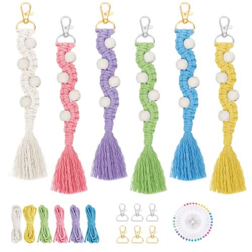 FREEBLOSS 6 Set Creative Spiral Style Macrame Keychain Kit Tassel ...