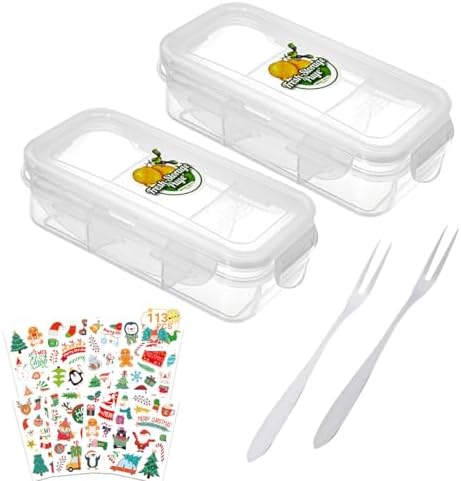 mtlsttbd Christmas Sticker Small Snack Box with 3 Compartments for Kids ...