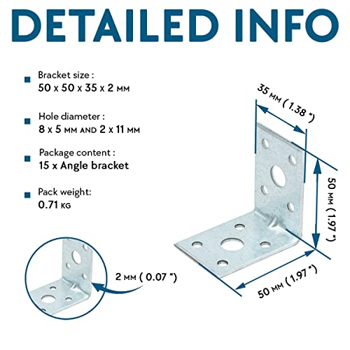 VHG Corner Brackets Wood Connectors – Pack of 15 (50 x 50 x 35 x 2 ...