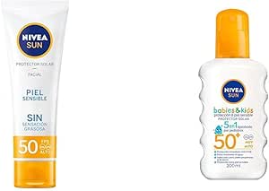 NIVEA SUN Protector Solar Facial para Piel Sensible (50 ml), Bloqueador ...