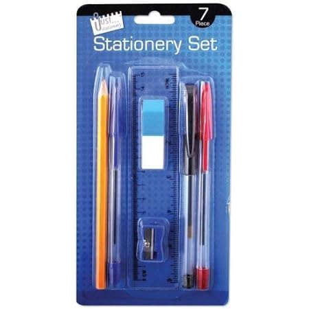 Stationery Set 7 Piece School, Office or Home Pens Pencil Ruler Rubber ...