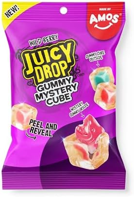 Amazon.com: NEW Juicy Drop Mystery Gummy Candy Cubes in Wild Berry Flavor, 3.5oz, Peelable ...