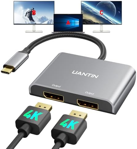 Amazon.com: UANTIN USB C to Dual DisplayPort Splitter Extended Display ...