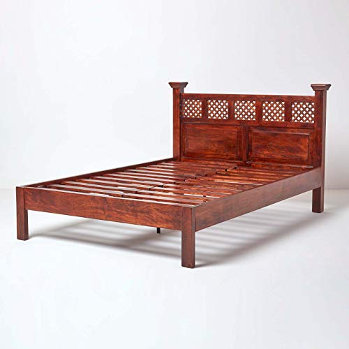 Buy HOMESCAPES Takhat Dark Wood Double Bed Frame, 100% Solid Sheesham ...
