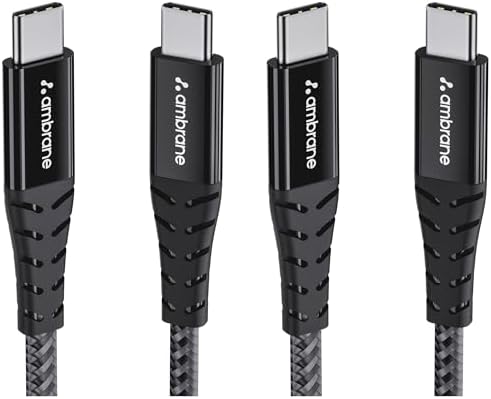Ambrane Unbreakable 60W / 3A Fast Charging 1.5m Braided Type C to Type C Cable for Smartphones ...