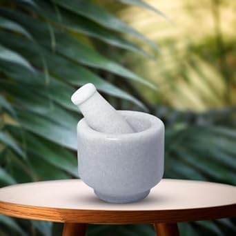 Buy Manish Handicraft Natural White Marble Mortar and Pestle Set, Imam ...