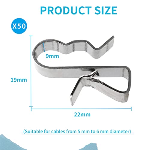 LALAGO Pack of 50 Cable Clips, Stainless Steel Cable Clips, Cable Clips ...