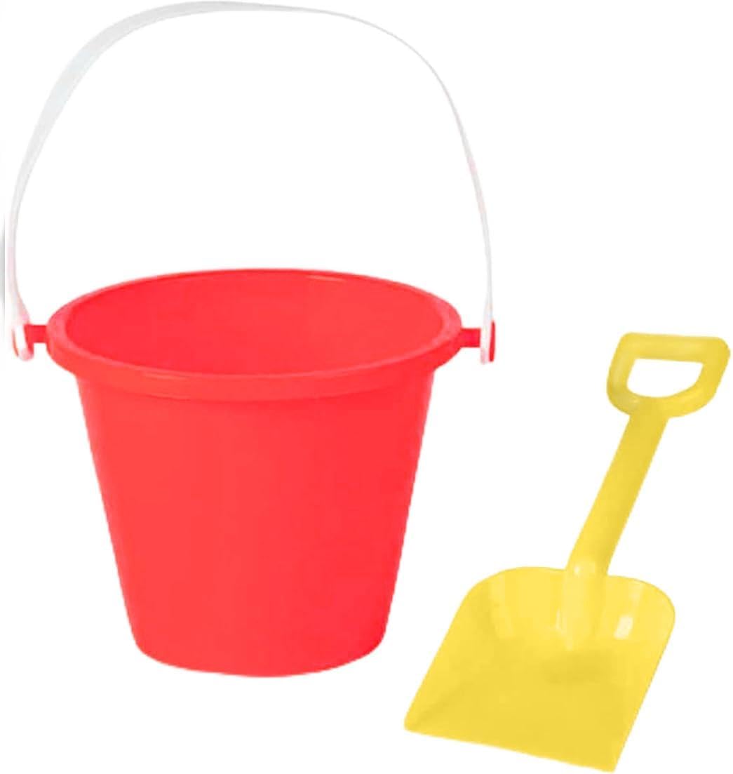 Amazon.com: One Small plastic Red Bucket with Yellow Shovel Beach toy ...