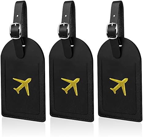 Luggage Tags, 3 Pcs Travel Baggage Labels Leather Suitcase Tags, Handbag Tag Labels with Name ID ...